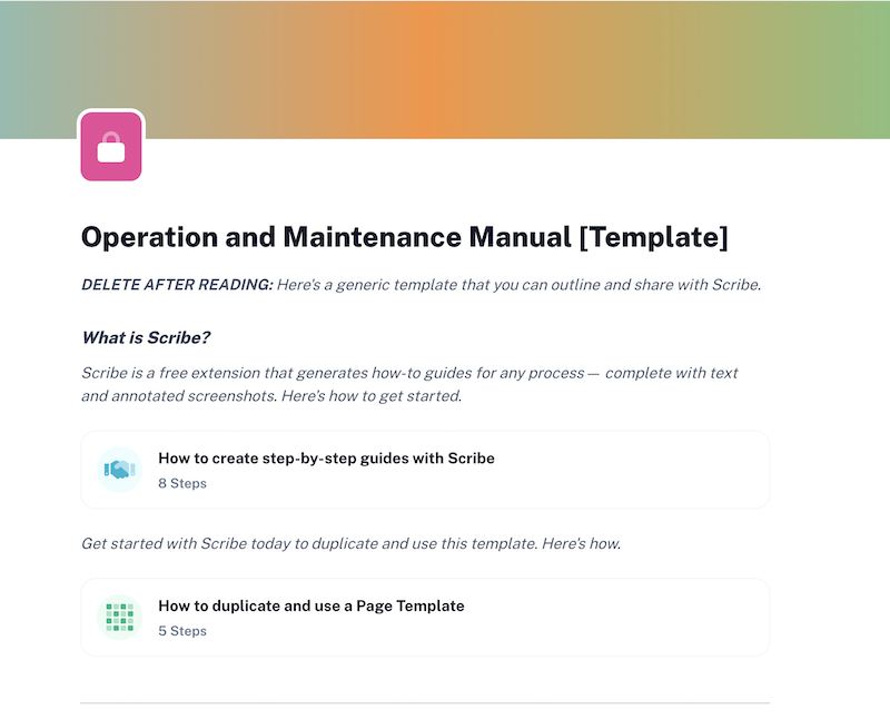 Operation Maintenance and Manual Template | Scribe Operation Maintenance and Manual Template | Scribe